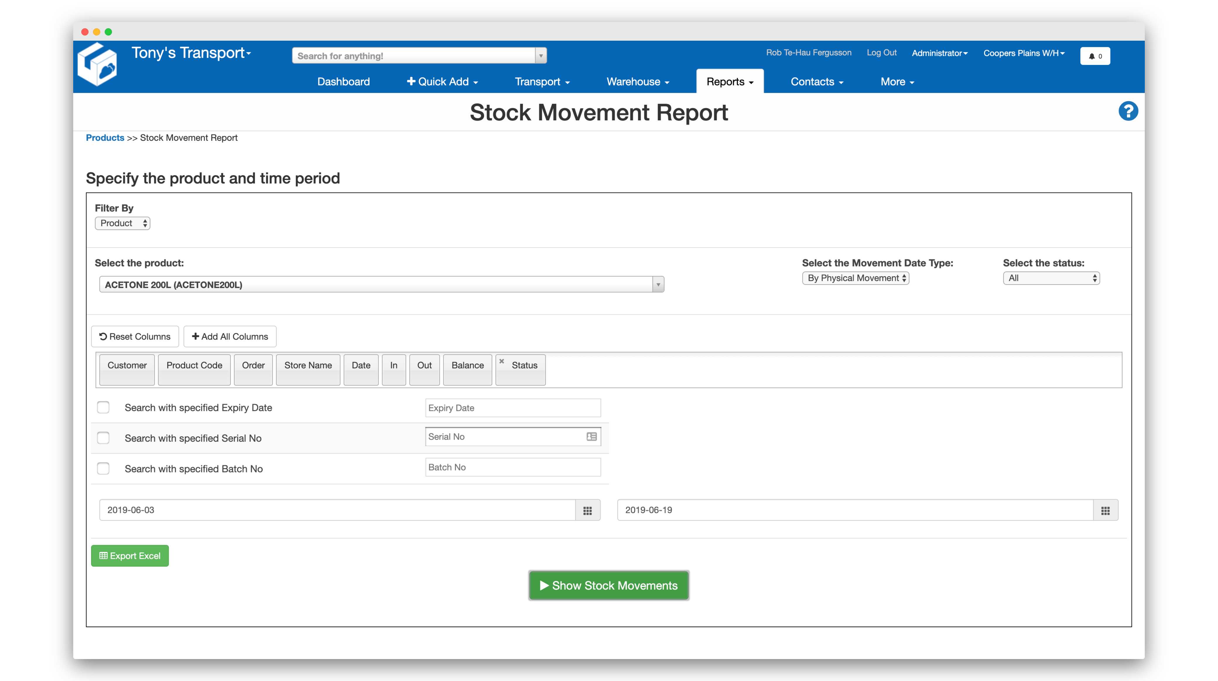 Stock Movement Report
